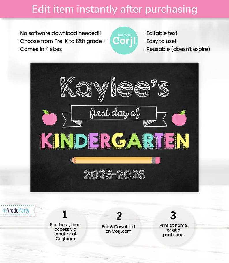 Pink First Day of School Sign - Back to School Sign Template - Girls ...