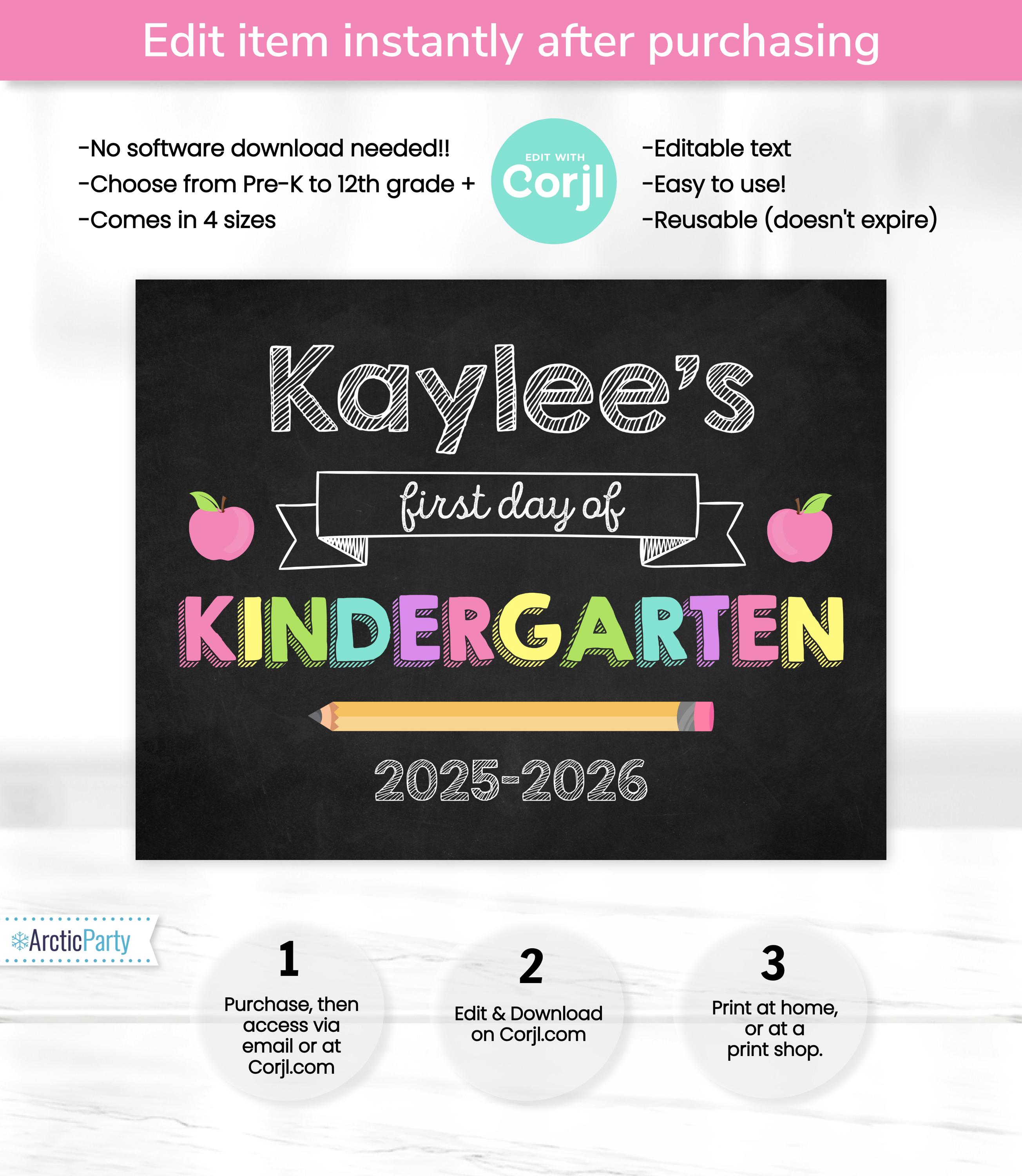 Pink First Day of School Sign - Back to School Sign Template - Girls ...