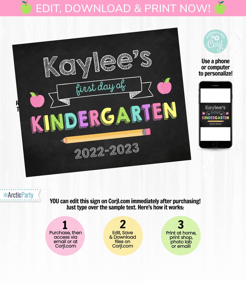 Pink First Day of School Sign Back to School Sign Template - Etsy