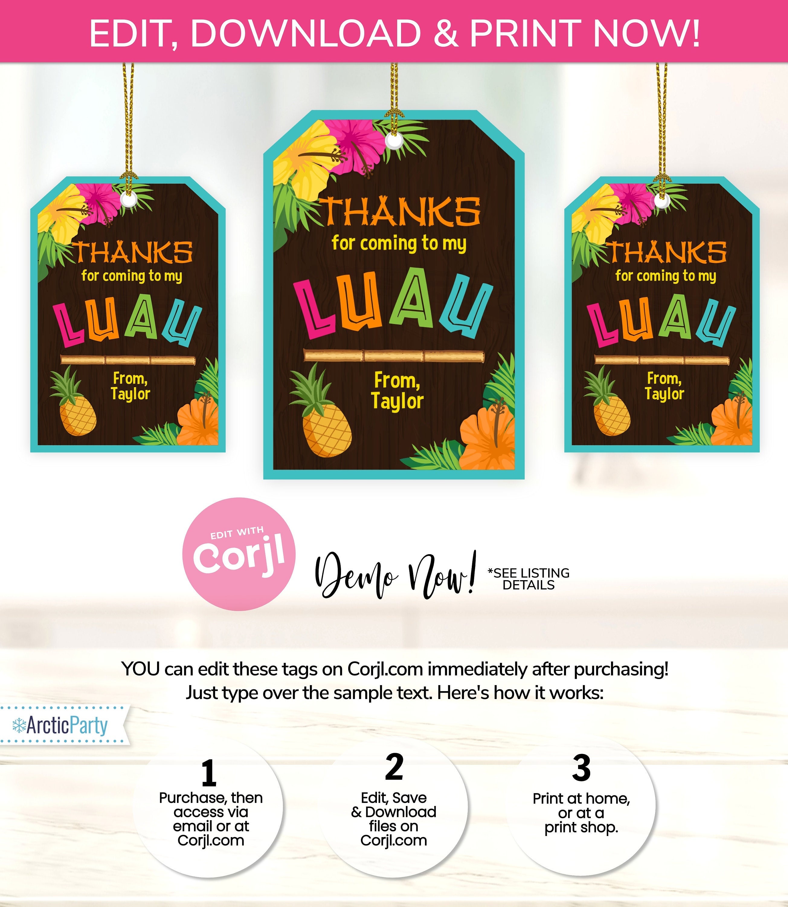 Luau Favor Tags, Luau Party Gift Tags, Printable Luau Favor Tags - Luau ...