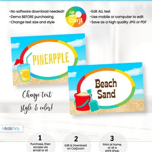 Pool Party Labels - Beach Party Labels - Sandy Beach Buffet Tent Cards ...