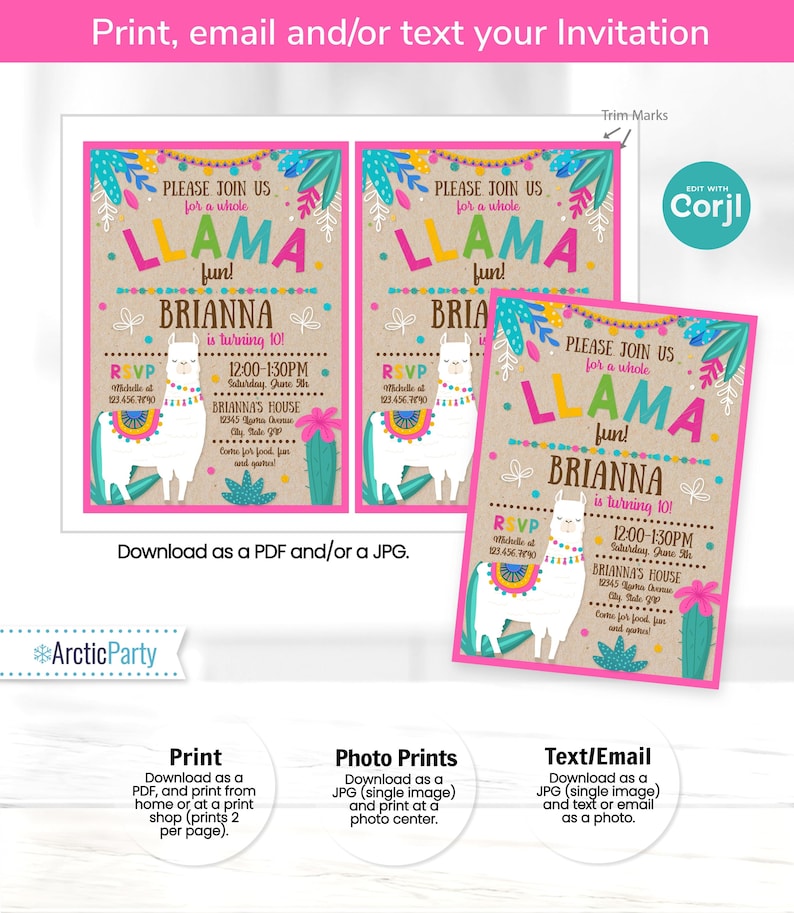 Llama Party Invitation, Llama Birthday Invitation, Llama Invitation ...