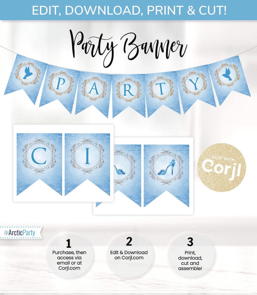 Cinderella Banner - Printable Cinderella Party Signs - Cinderella Flags ...
