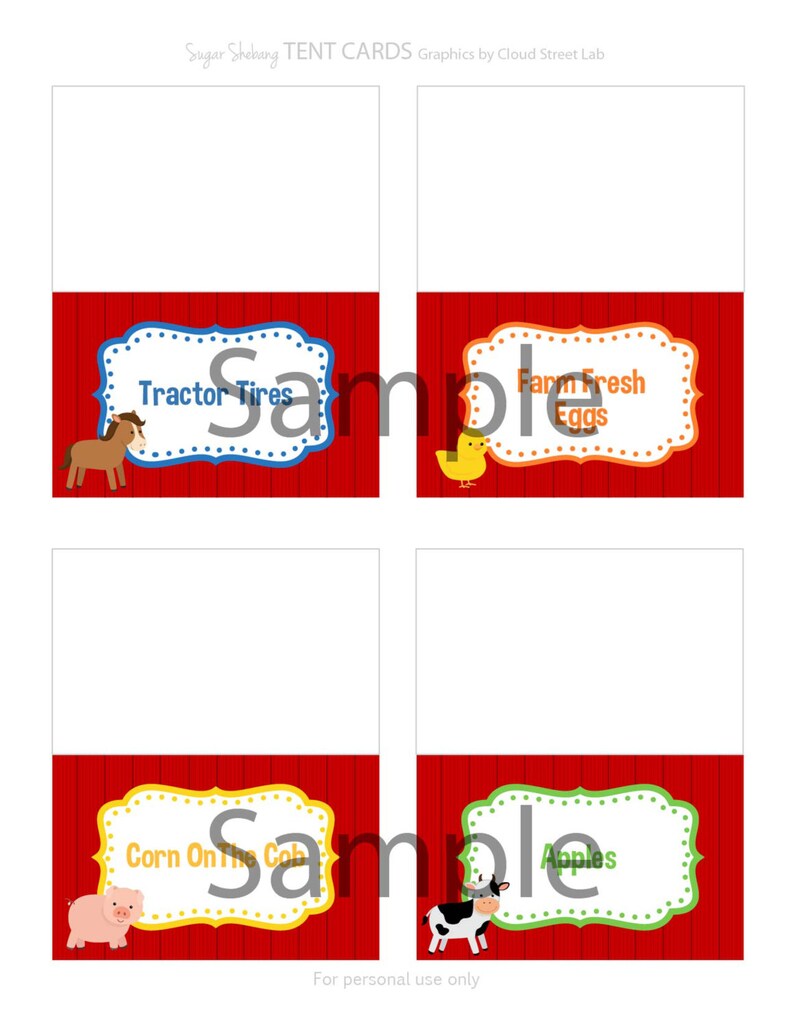 Farm Party Labels - Farm Tent Cards - INSTANTLY Downloadable and ...