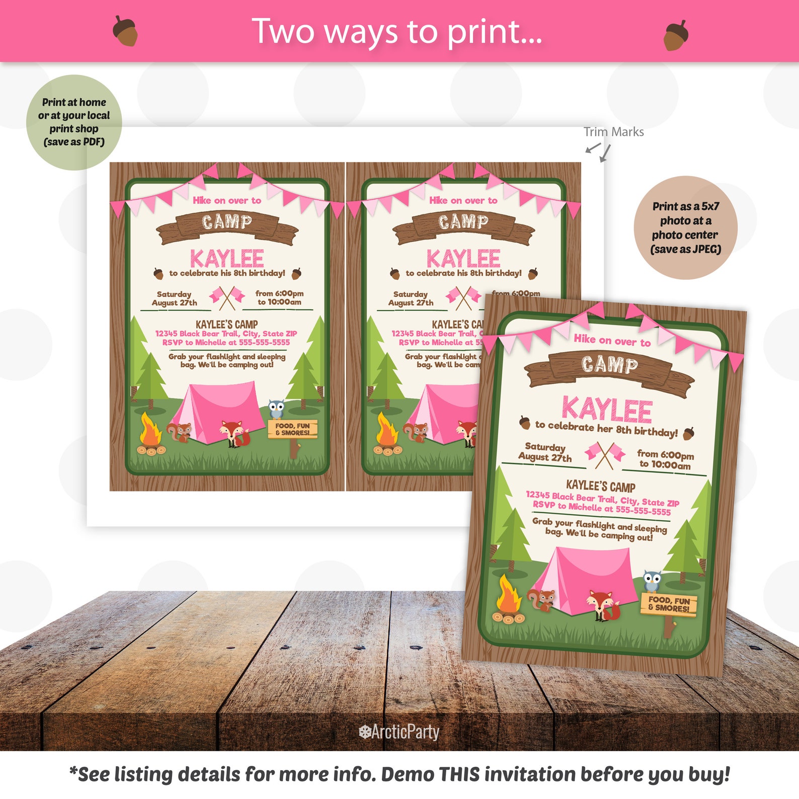 Camping Party Invitations for Girls Camping Birthday - Etsy