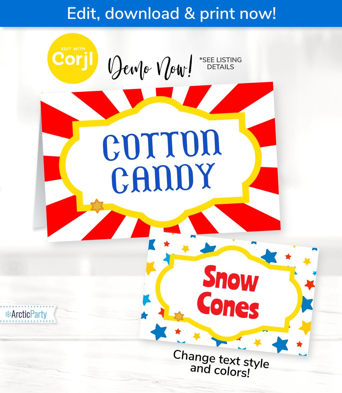 Circus Food Labels - Instantly Downloadable and Editable File ...