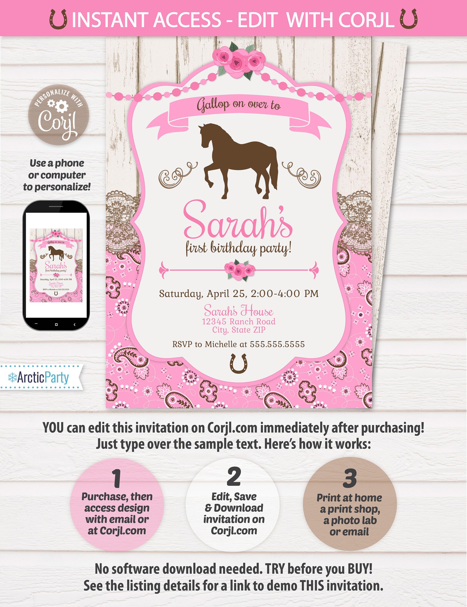 Horse Birthday Party Horse Party Invitations Horse Riding - Etsy