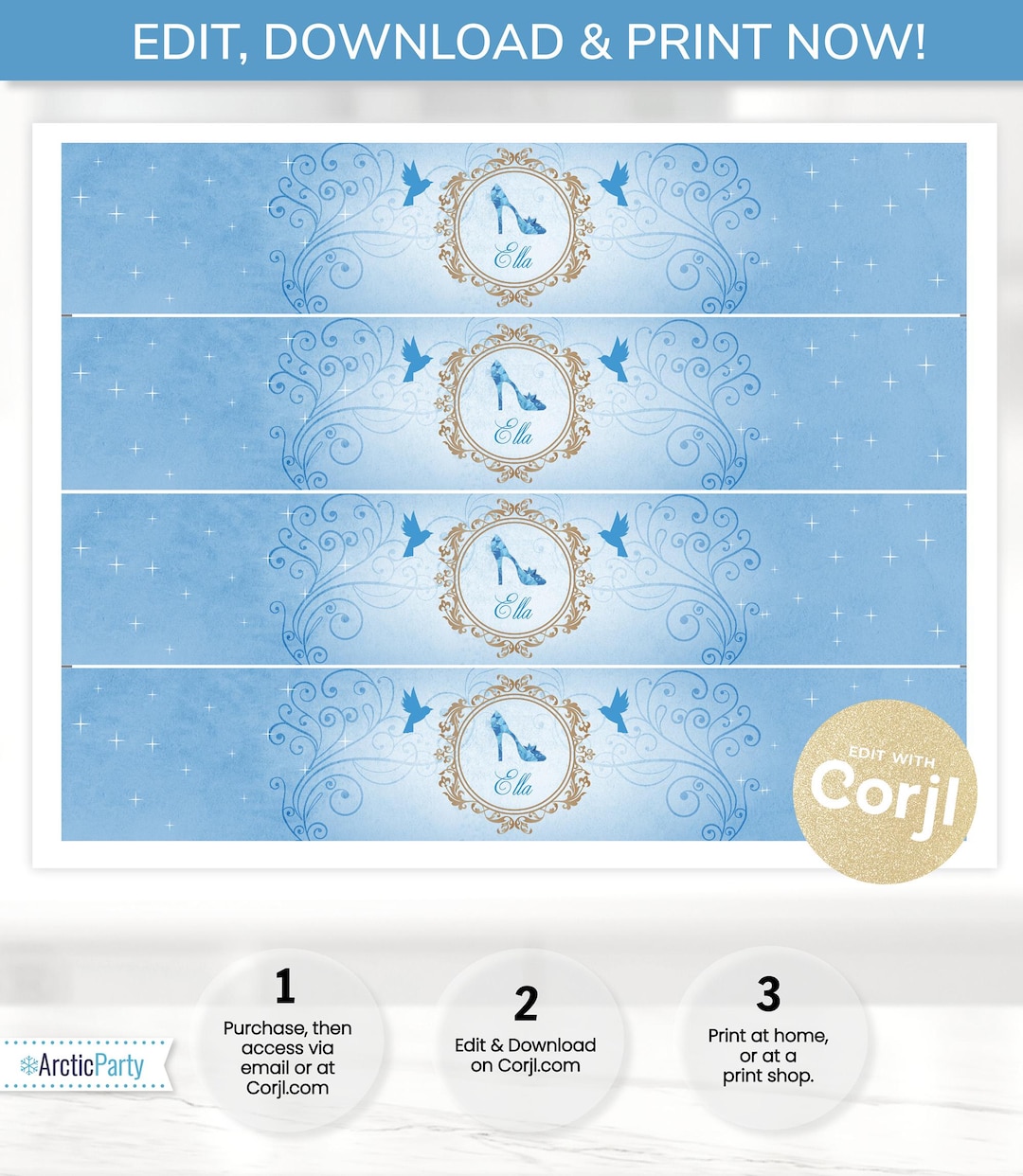 Cinderella Water Bottle Labels - Cinderella Party Water Bottle Wrappers ...