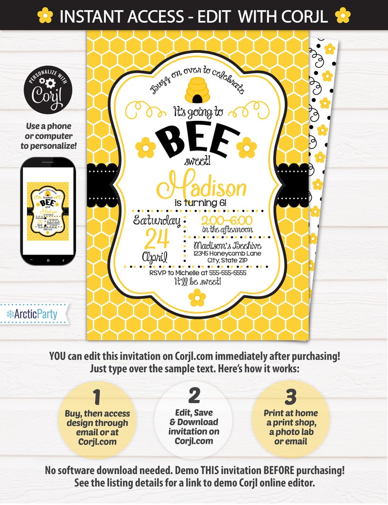 Bumble Bee Birthday Invitations Bumble Bee Party Supplies - Etsy