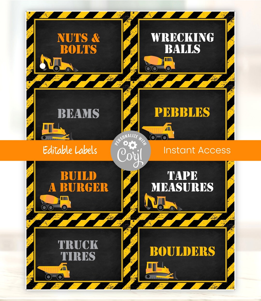 Construction Place Cards, Printable Construction Tent Cards ...