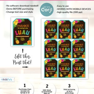 Luau Favor Tags, Luau Party Gift Tags, Printable Luau Favor Tags - Luau ...