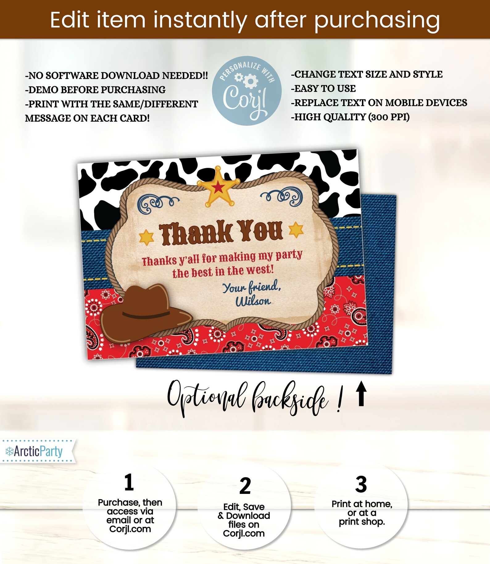 Western Thank You Card Cowboy Thank You Card Western - Etsy