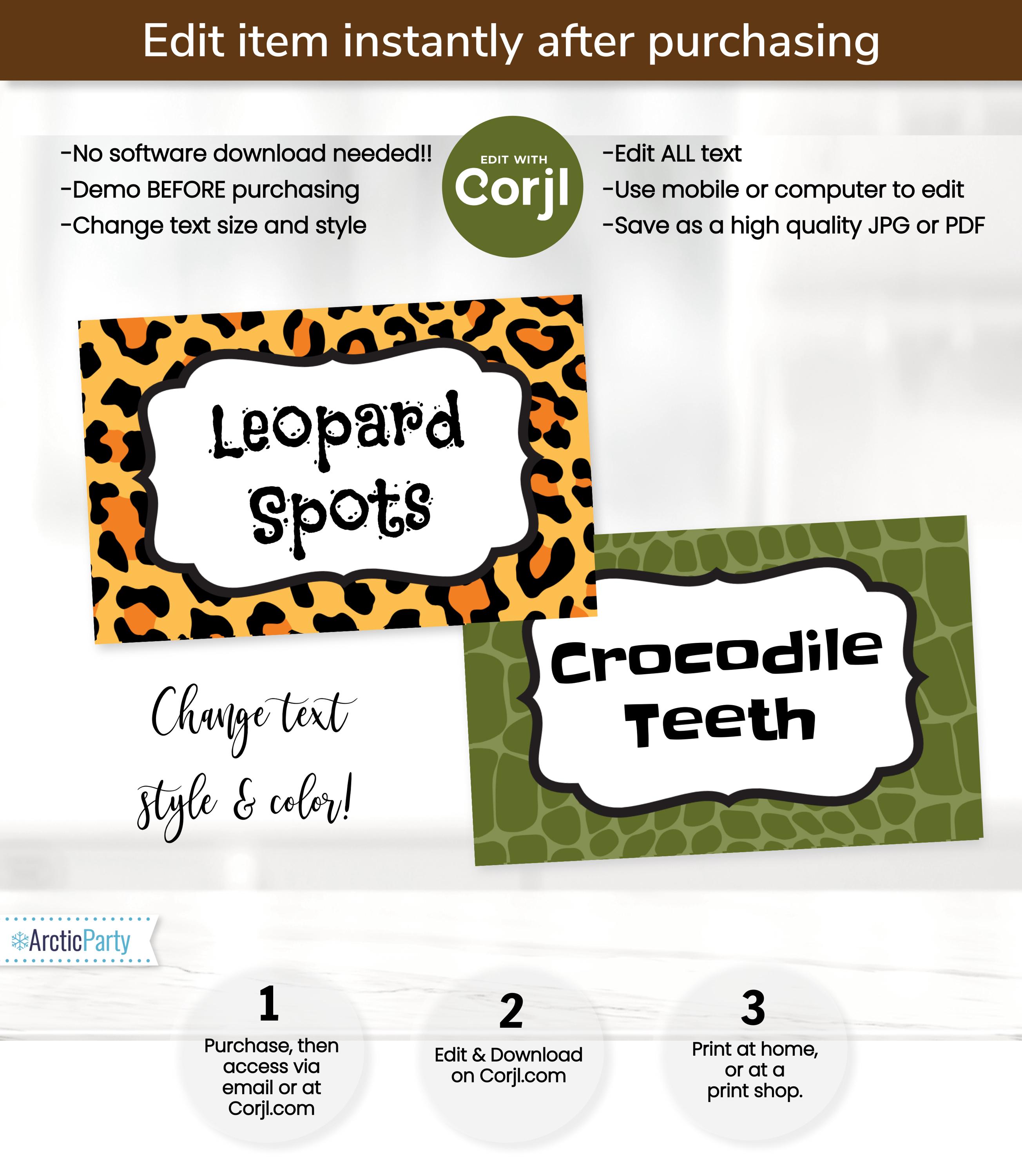 Jungle Party Labels - Safari Food Labels - Zoo Themed Buffet Labels ...