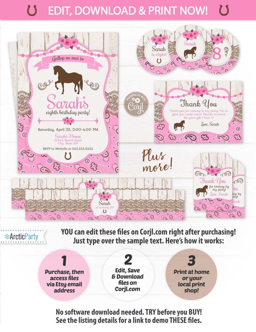 Horse Party Invitations - Girl's Horse Birthday Invitations - Horse ...
