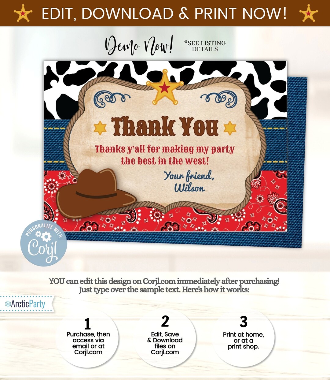 Western Thank You Card Cowboy Thank You Card Western Invitation Cowboy ...