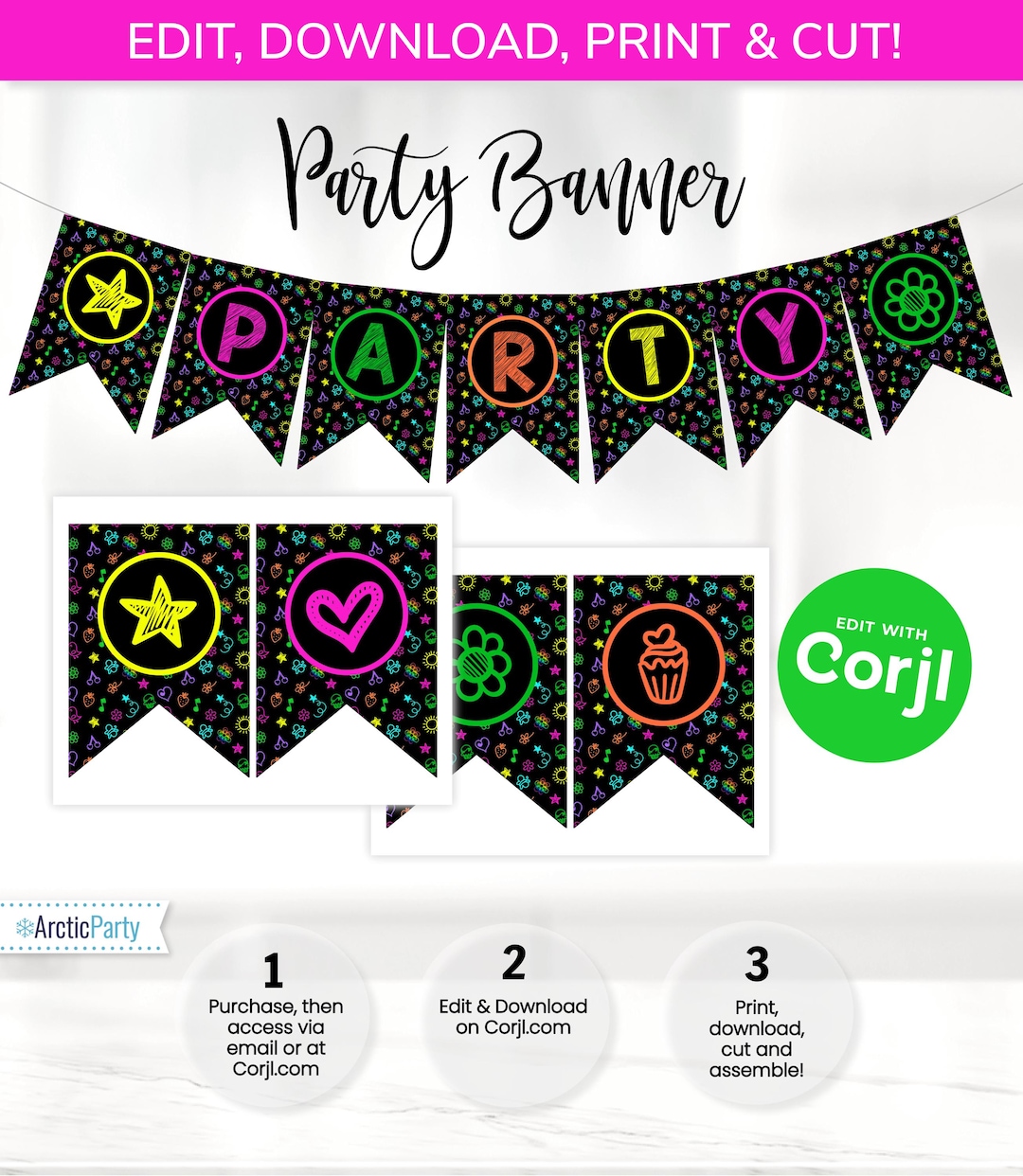 Glow Birthday Banner - Printable Neon Banner - Glow Party Birthday ...