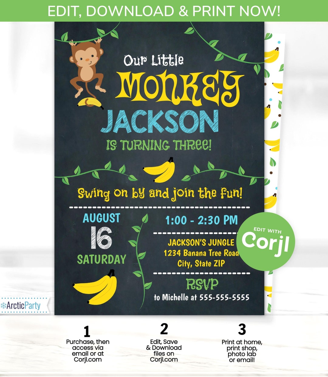 Monkey Birthday Invitation Monkey Invitation Monkey Themed Invitations ...