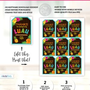 Luau Favor Tags Luau Party Gift Tags Printable Luau Favor - Etsy