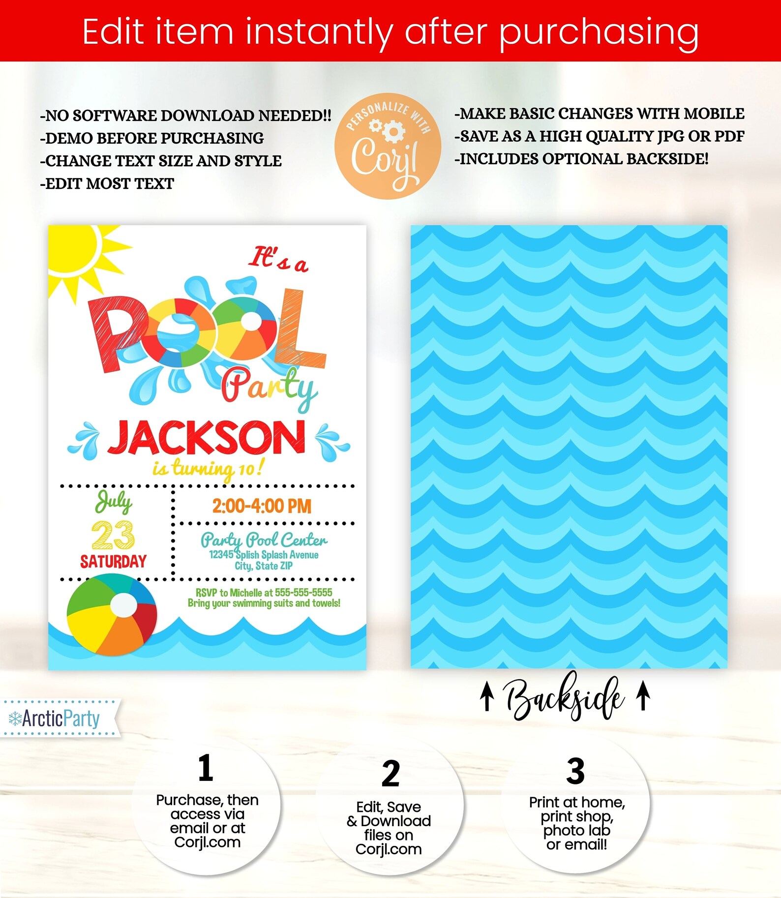 Swim Pool Party Invitation Swimming Pool Birthday Party - Etsy