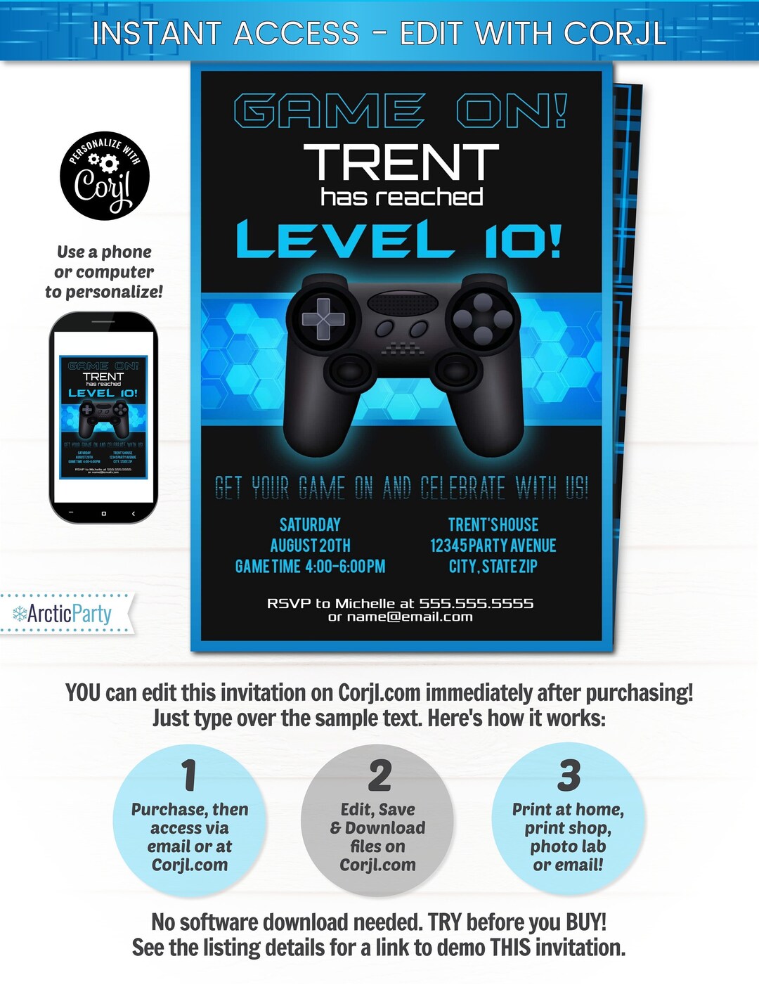 Video Game Invitations, Video Game Party Invitation, Video Game ...