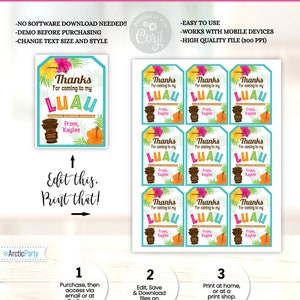 Luau Favor Tags, Luau Party Gift Tags, Printable Luau Favor Tags Luau ...