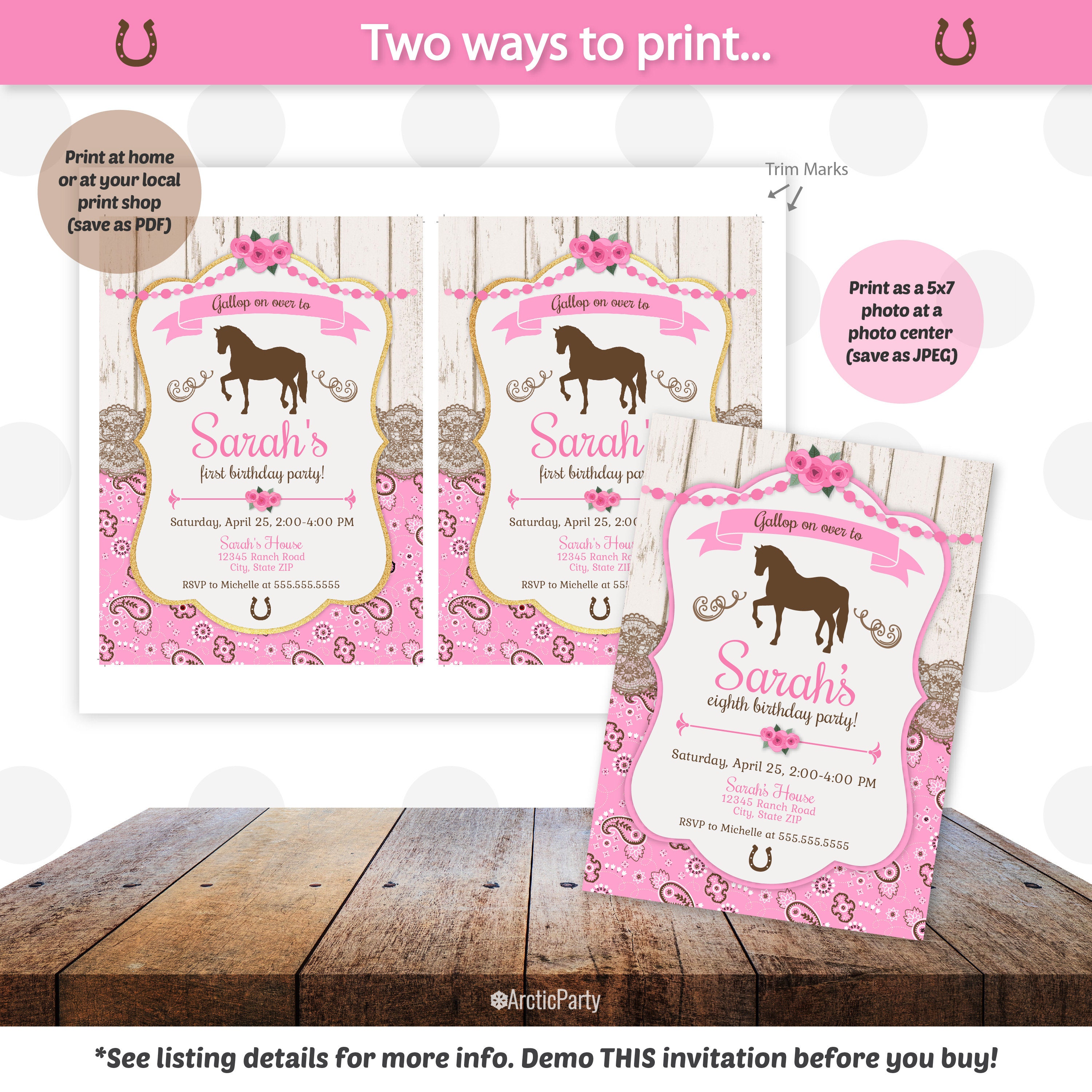 Horse Birthday Party Horse Party Invitations Horse Riding | Etsy