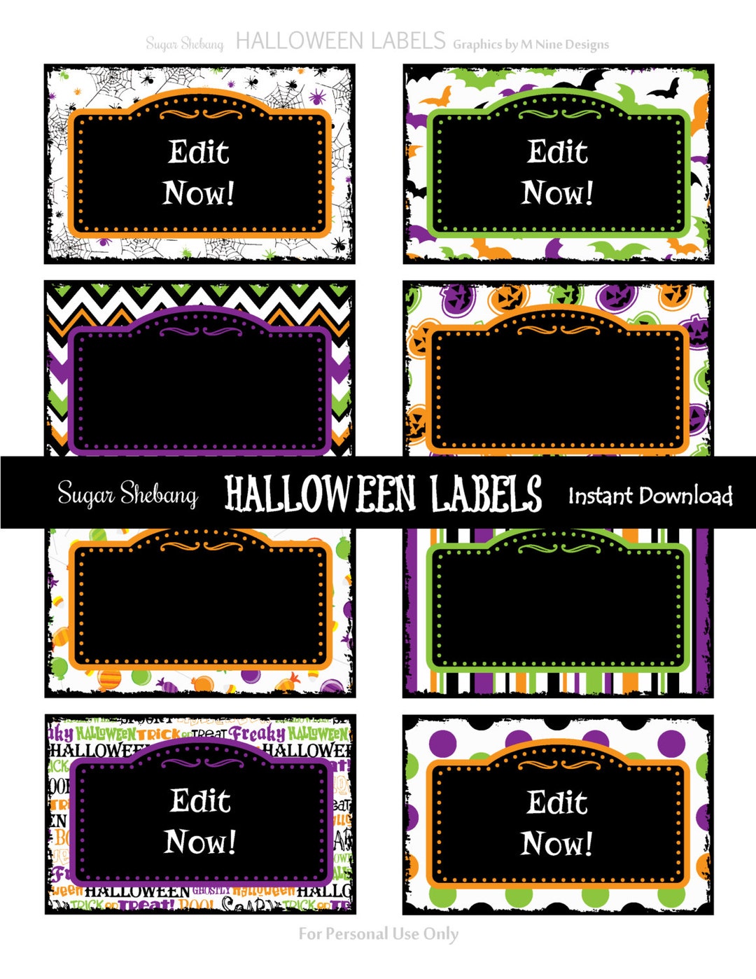 Halloween Party Labels INSTANTLY Downloadable and EDITABLE File ...