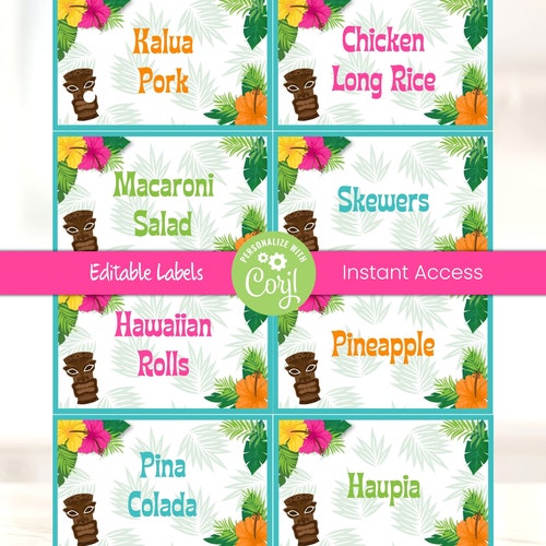 Luau Food Label Cards Buffet Labels Hawaiian Luau Birthday - Etsy