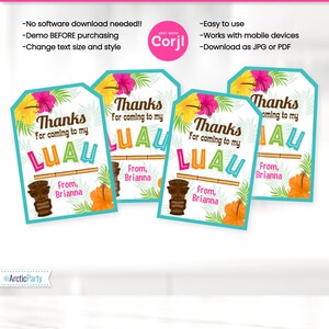 Luau Favor Tags, Luau Party Gift Tags, Printable Luau Favor Tags - Luau ...