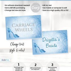 Cinderella Labels, Cinderella Food Labels, Cinderella Theme Place Cards ...