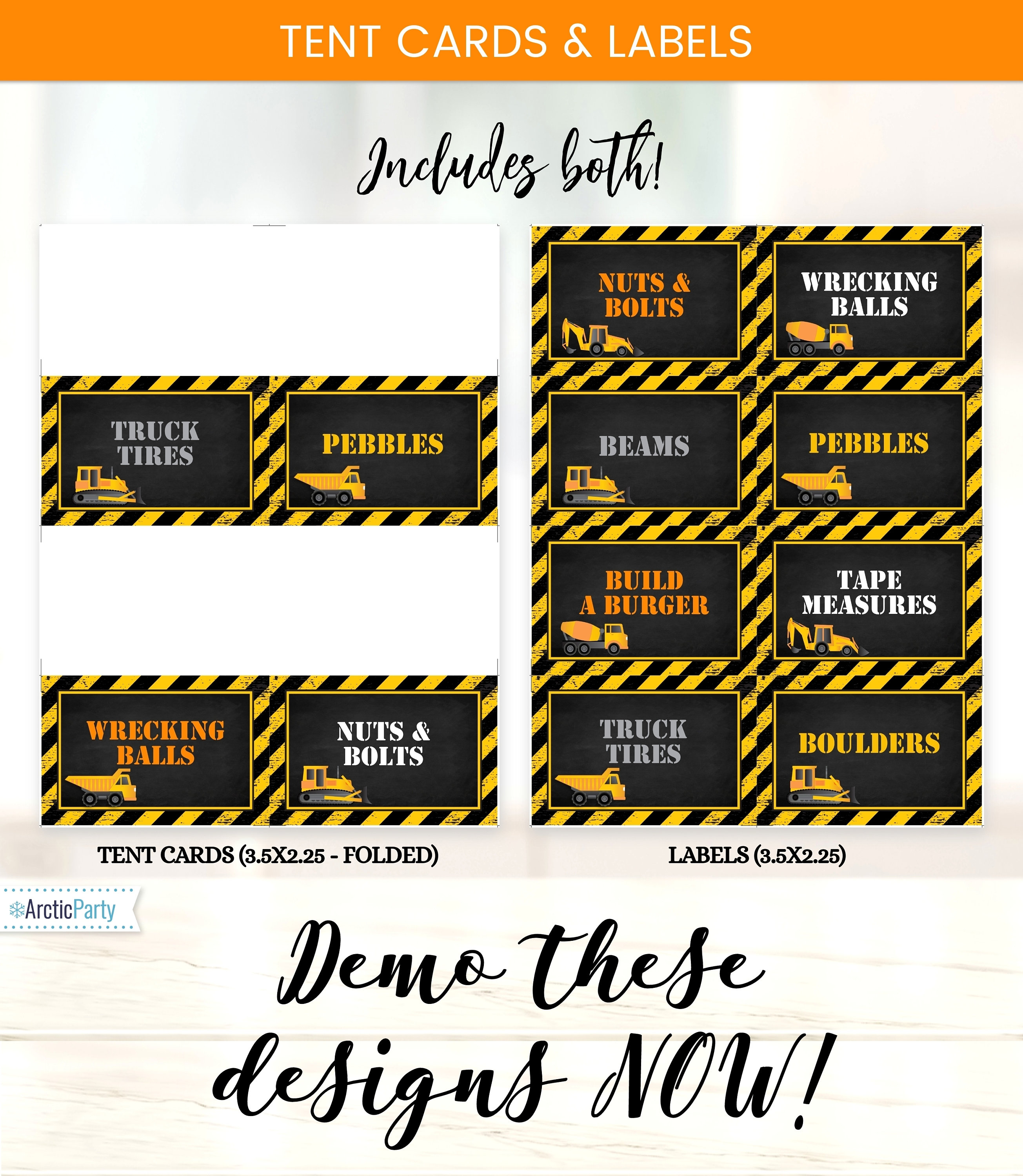 Construction Place Cards, Printable Construction Tent Cards ...