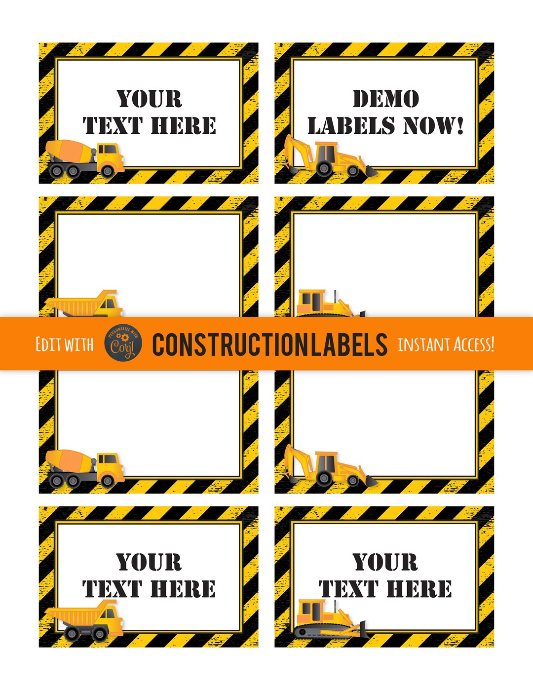 Construction Labels - Construction Food Labels - Construction Party ...