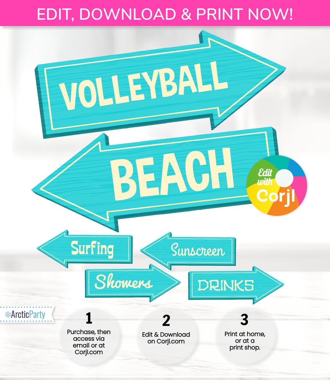 Beach Party Signs – Beach Arrow Signs – Tropical Direction Signs ...