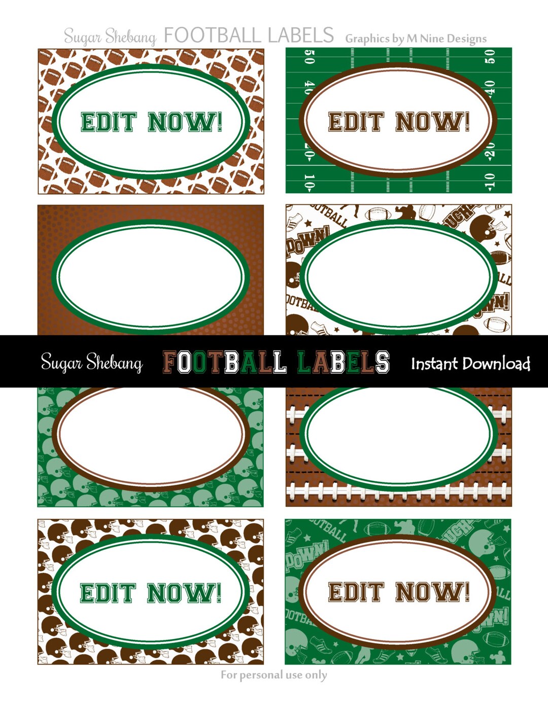 Football Party Labels INSTANTLY Downloadable and EDITABLE File ...