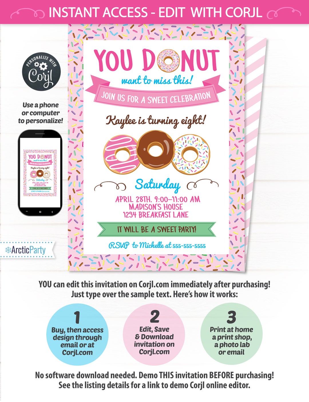 Donut Party Invitations Donut Themed Party Invitation - Etsy