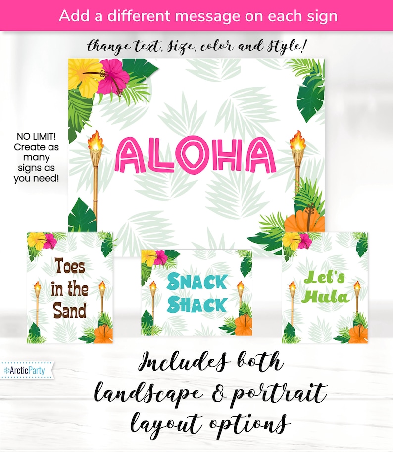 Luau Party Signs - Hawaiian Luau Sign - Luau Party Supplies - Tropical ...