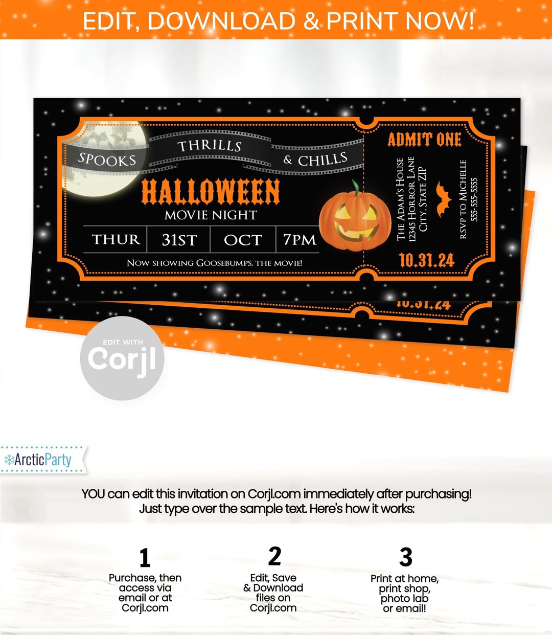 Halloween Ticket Invitations - Movie Party Invitations - Halloween ...