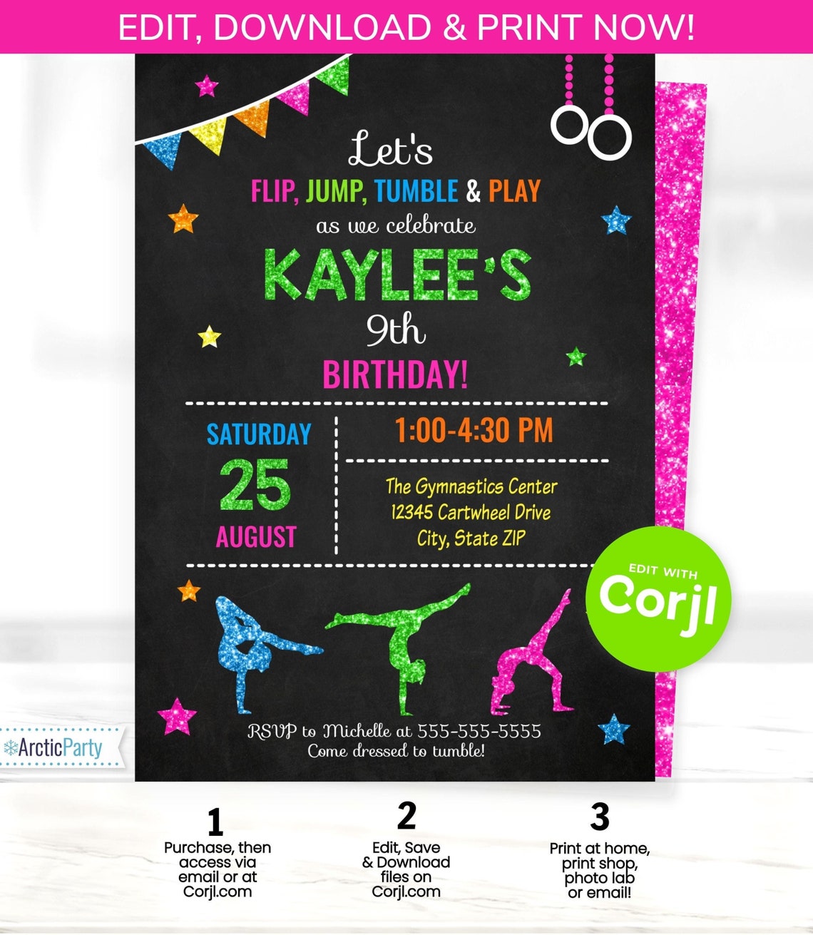 Gymnastic Invitations - Gymnastics Birthday Invitation - Gymnastics ...