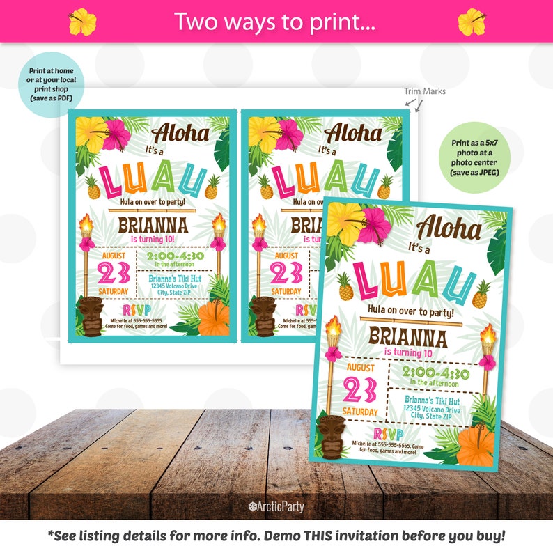 Luau Invitation Luau Birthday Invitations Luau Party - Etsy