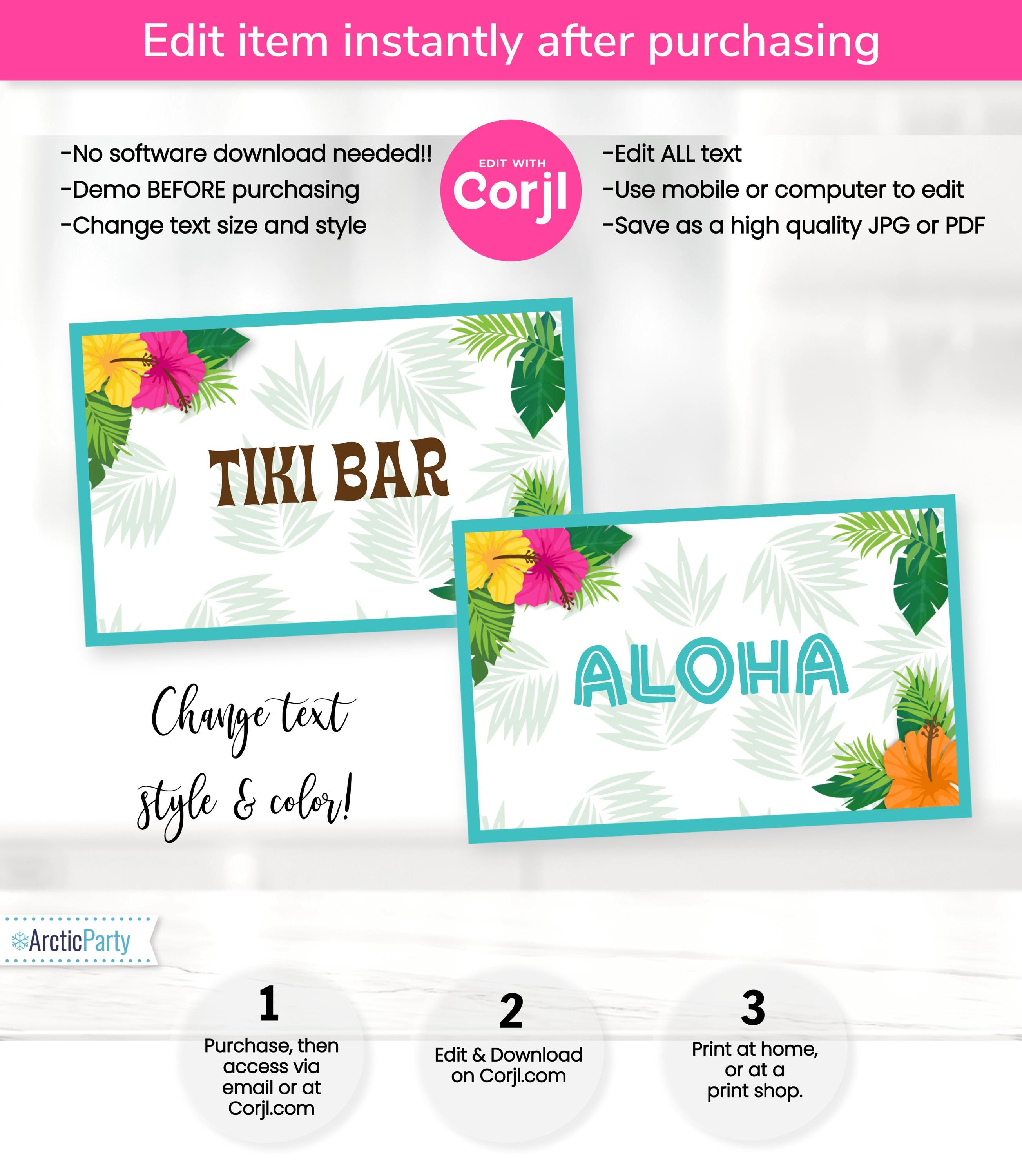 Luau Place Cards, Printable Luau Tent Cards - Luau Party Labels - Luau ...