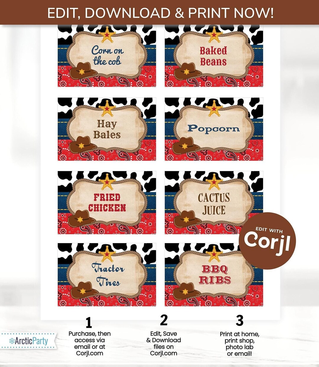 Western Place Cards, Printable Western Tent Cards - Western Labels ...