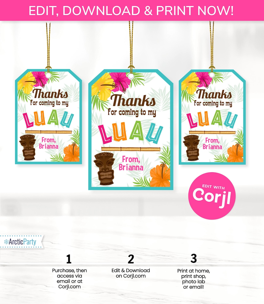 Luau Favor Tags, Luau Party Gift Tags, Printable Luau Favor Tags - Luau ...