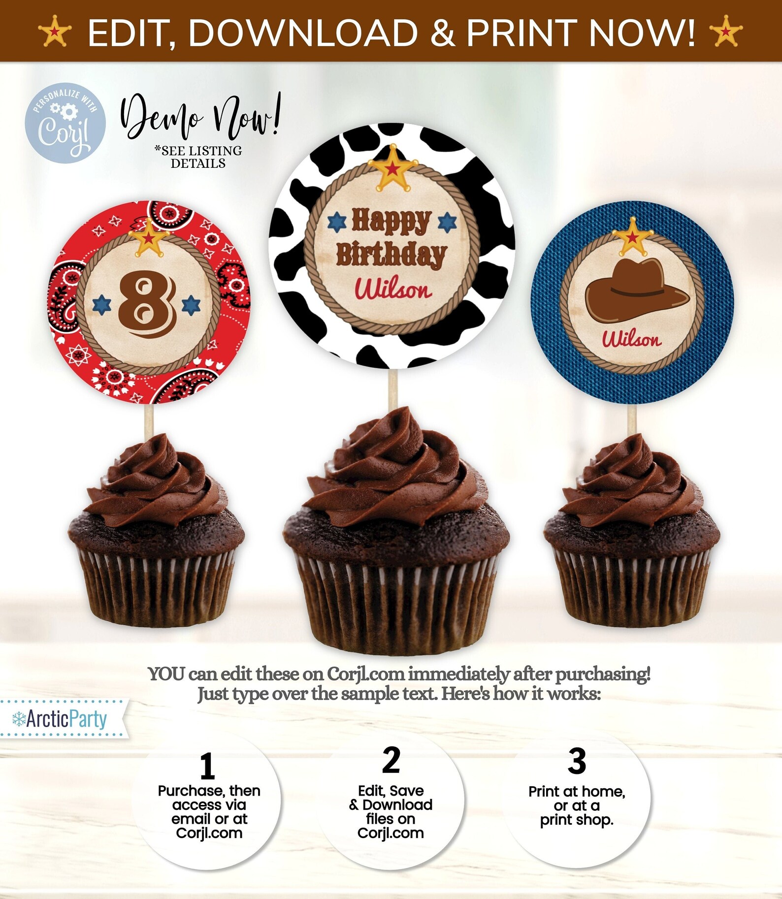 Western Cupcake Toppers Western Stickers Cowboy Cupcake - Etsy