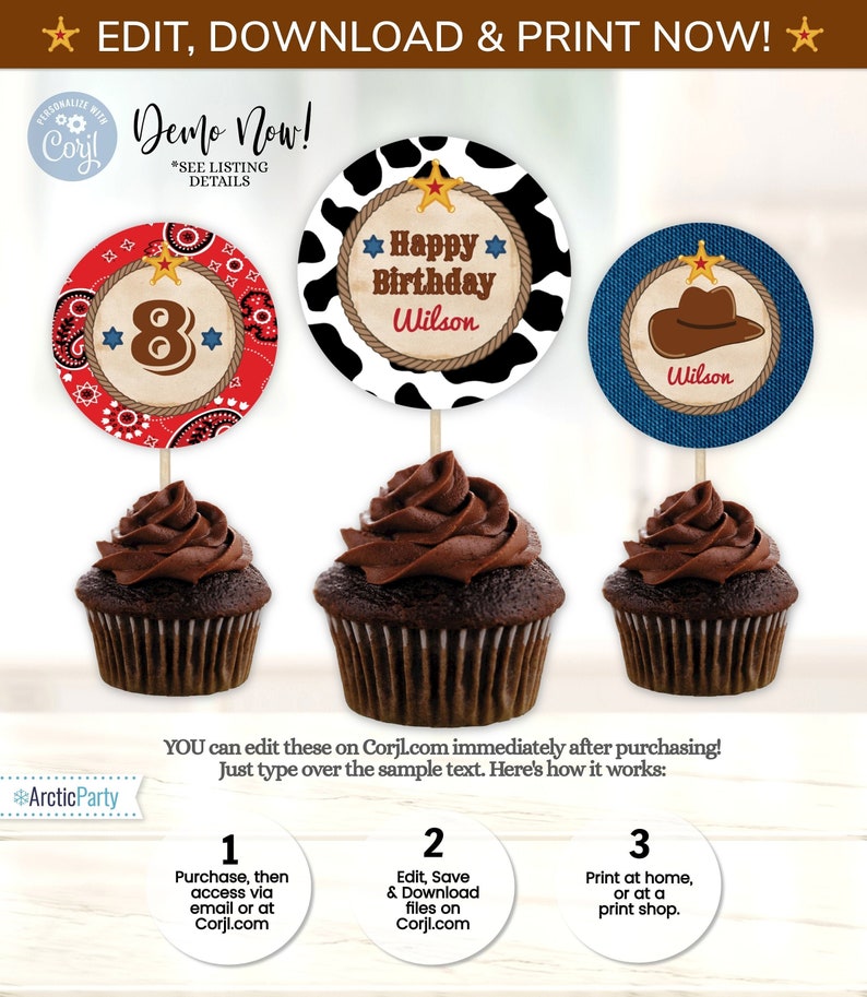 Western Cupcake Toppers Western Stickers Cowboy Cupcake | Etsy