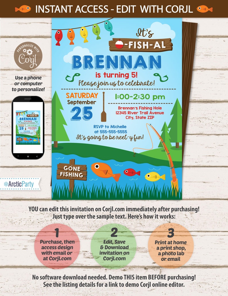 Fishing Birthday Party Invitations Fishing Party Invitation | Etsy