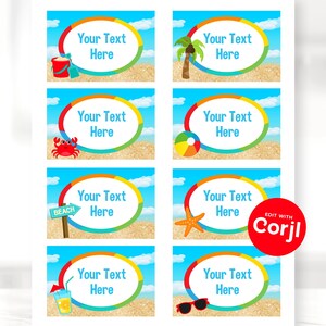 Pool Party Labels - Beach Party Labels - Sandy Beach Buffet Tent Cards ...
