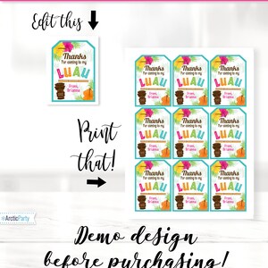 Luau Favor Tags, Luau Party Gift Tags, Printable Luau Favor Tags - Luau ...
