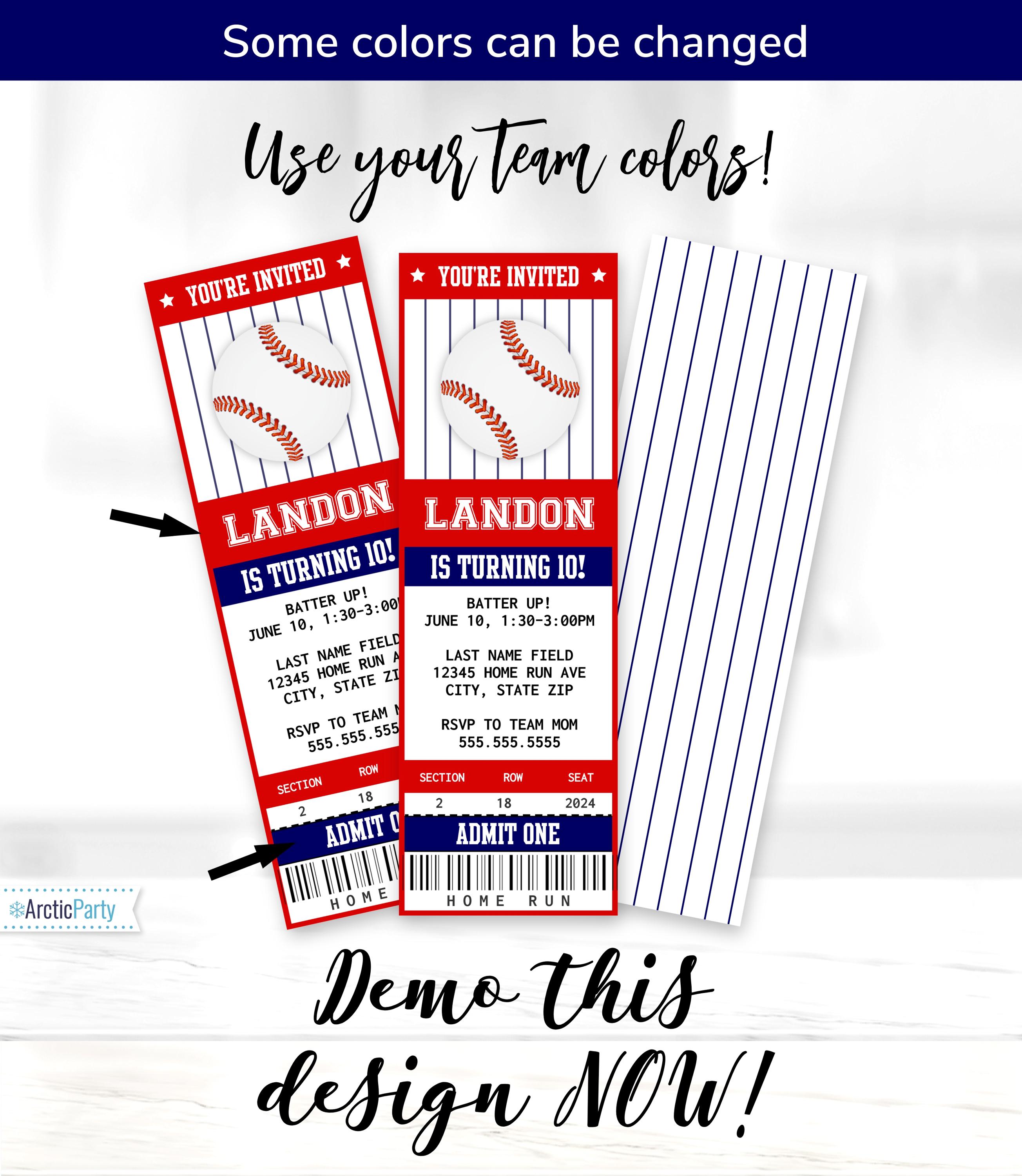Baseball Invitations - Baseball Birthday Invitations - Baseball Ticket ...