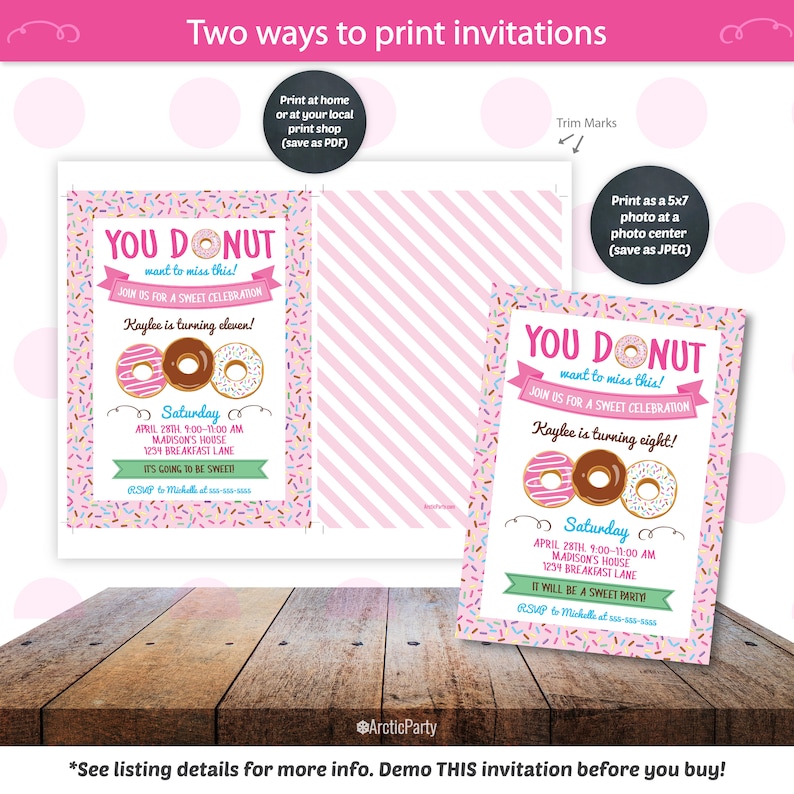 Donut Themed Party Invitations Donut Party Supplies Donut | Etsy