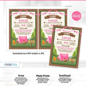 Camping Party Invitations for Girls Camping Birthday Invitations ...